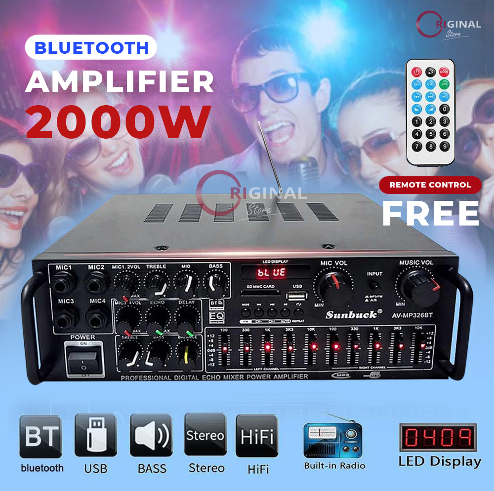 (Original) Bluetooth EQ Audio Amplifier Karaoke Home Theater 2000w ...