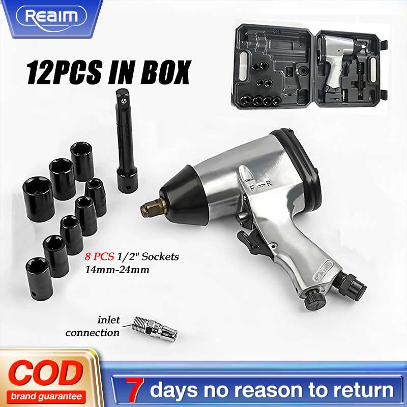 REAIM Air Impact Wrench Kit 1/2" mesin baut kompresor sok sock angin ...
