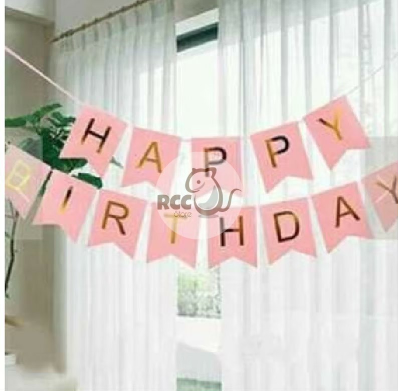 Banner Flag Ulang Tahun / Happy Birthday Pink tulisan Gold | Lazada ...