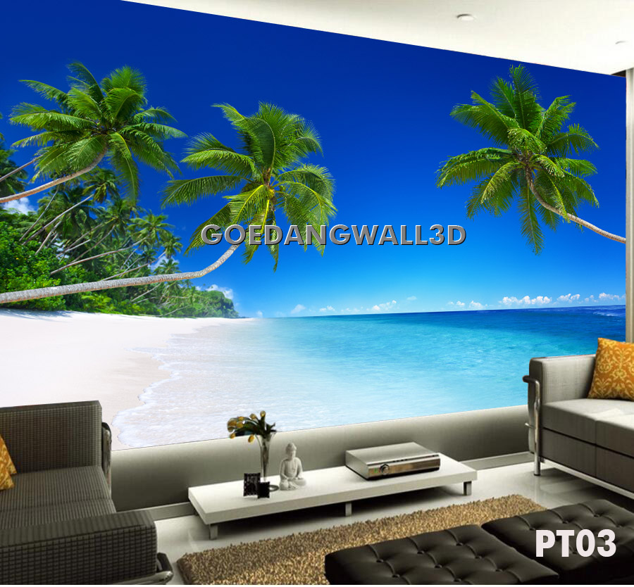 TERMURAH WALLPAPER PANTAI CUSTOM 3D POHON KELAPA HIJAU - Wallpaper ...