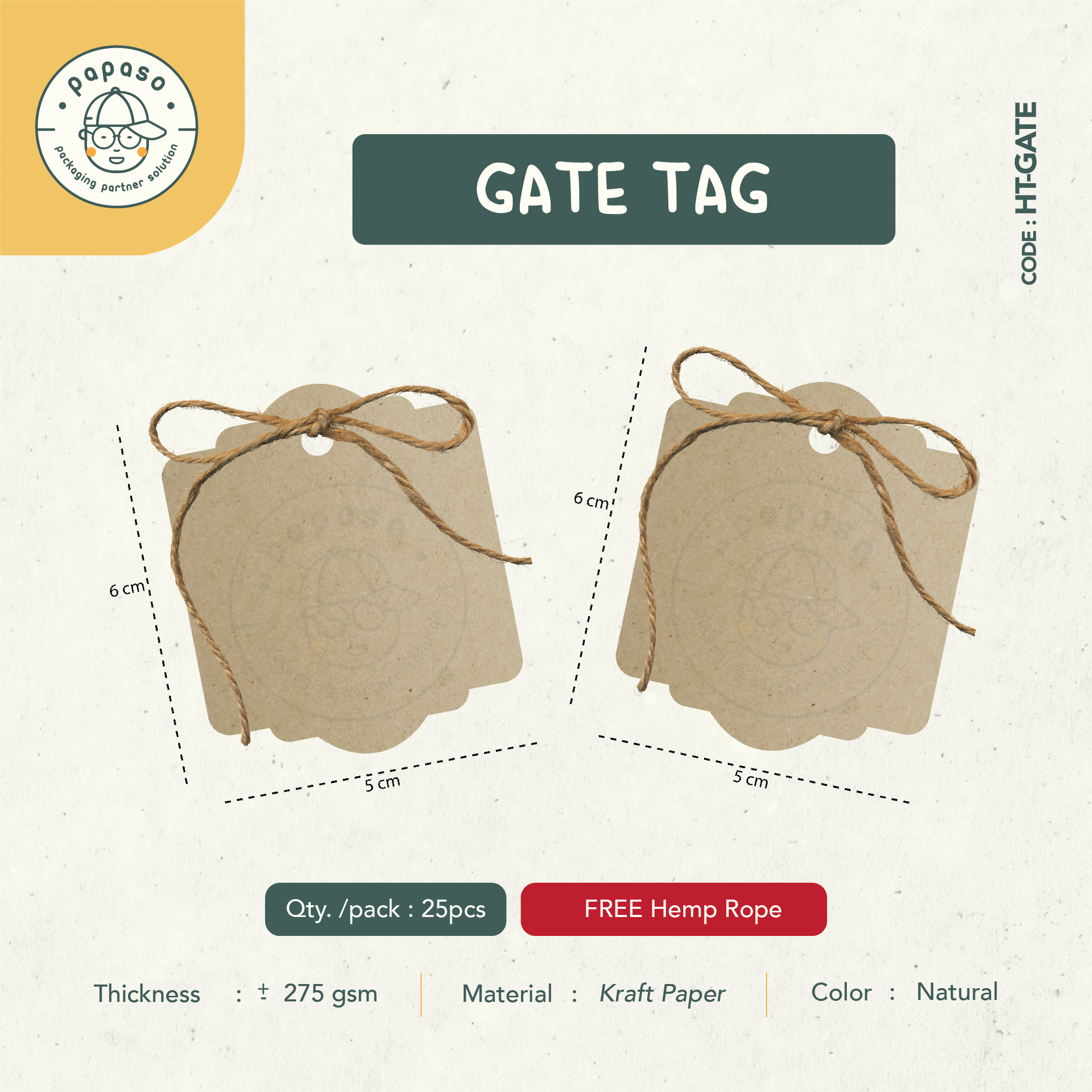 (isi 25pcs) Hang Tag Polos Kraft Gate Tag 5x6cm Tali Rami | Lazada ...