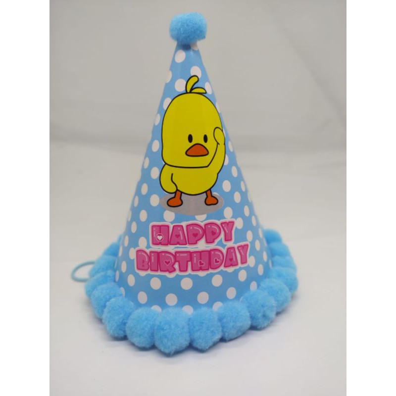 TOPI ULANG TAHUN KERUCUT HBD POMPOM AYAM 45 / TOPI HAPPY BIRTHDAY ...