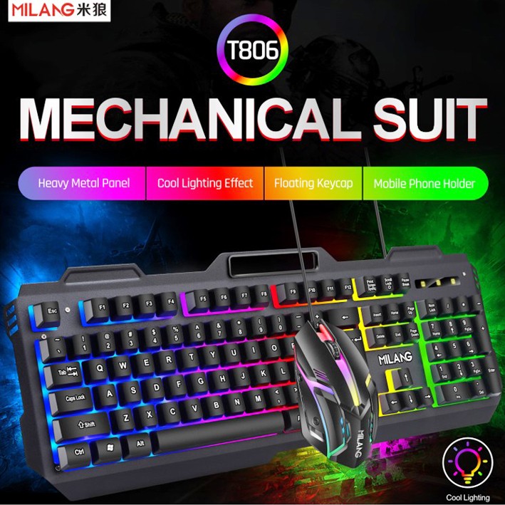 Milang T806 Keyboard Mouse Set Gaming Wired Colorful MI LANG | Lazada ...