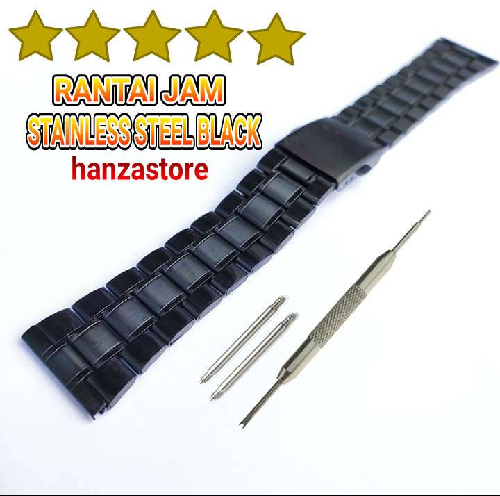 Strap Tali Jam Tangan Rante Hitam Stainless steel besi Lurus | Lazada ...