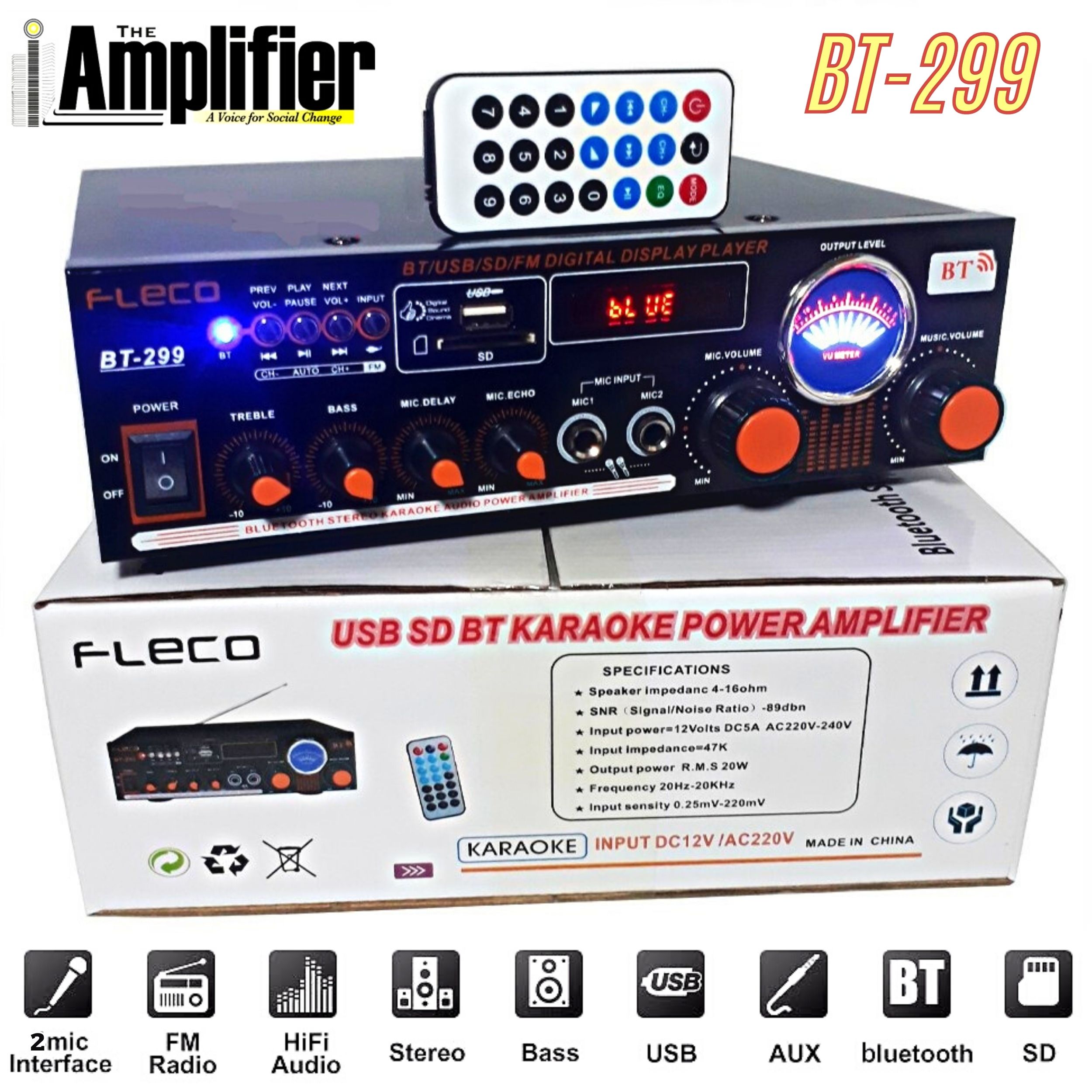 Amplifier FLECO BT-299 Bluetooth + Stereo + Karaoke + Mp3 player + FM ...