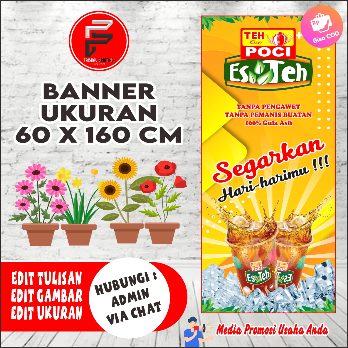 Banner es teh poci/ spanduk es teh poci / Banner Es teh Ukuran 60 x 160 ...