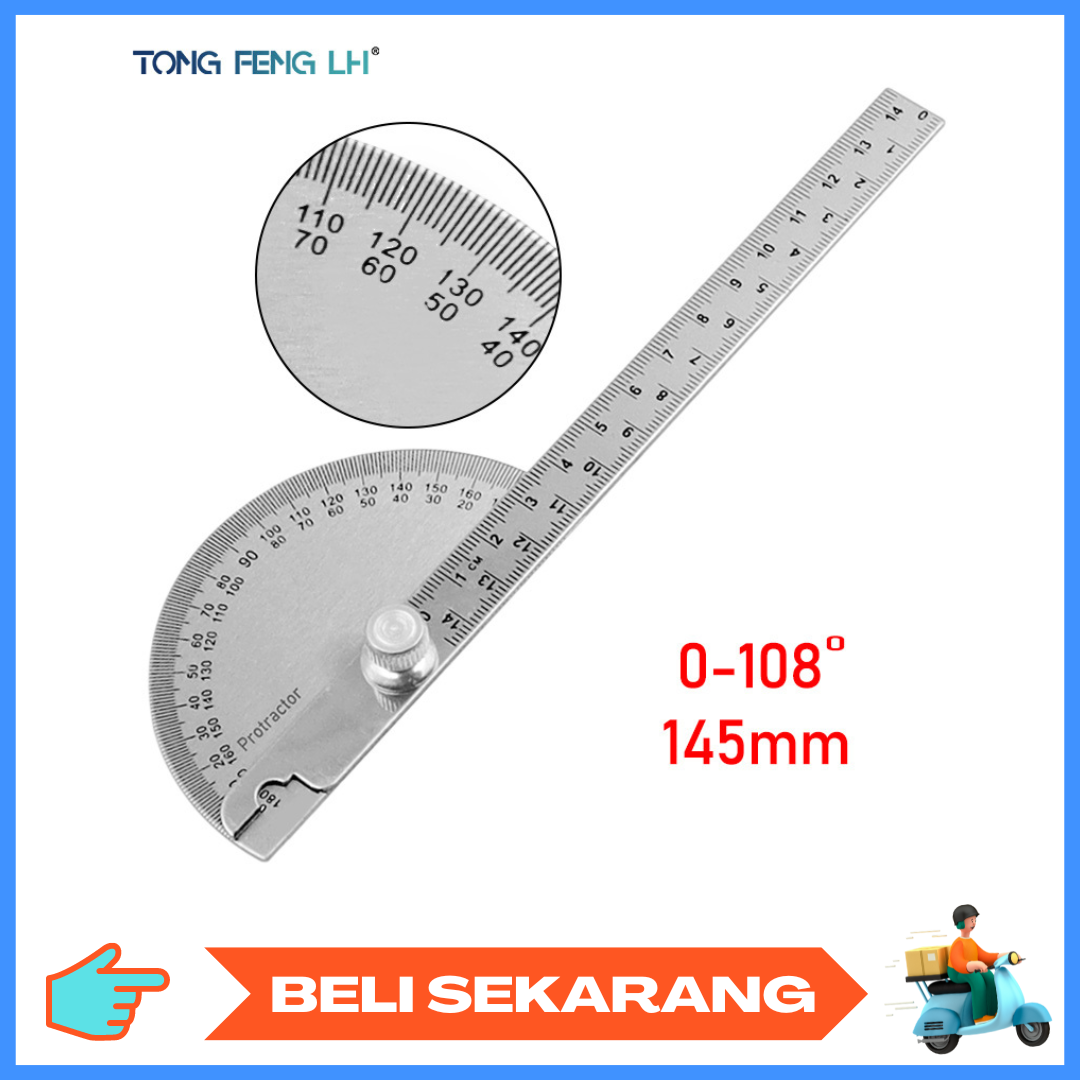 Penggaris Busur Derajat Measuring 14.5cm 180 Degree Stainless Steel ...