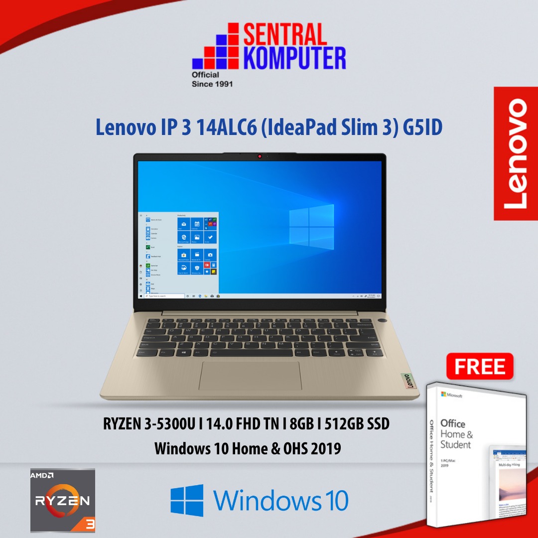 Lenovo IP Slim 3-14ALC6-G5ID Ryzen 3 5300U-8GB-512GB-Win 10 - OHS 2019 | Lazada Indonesia