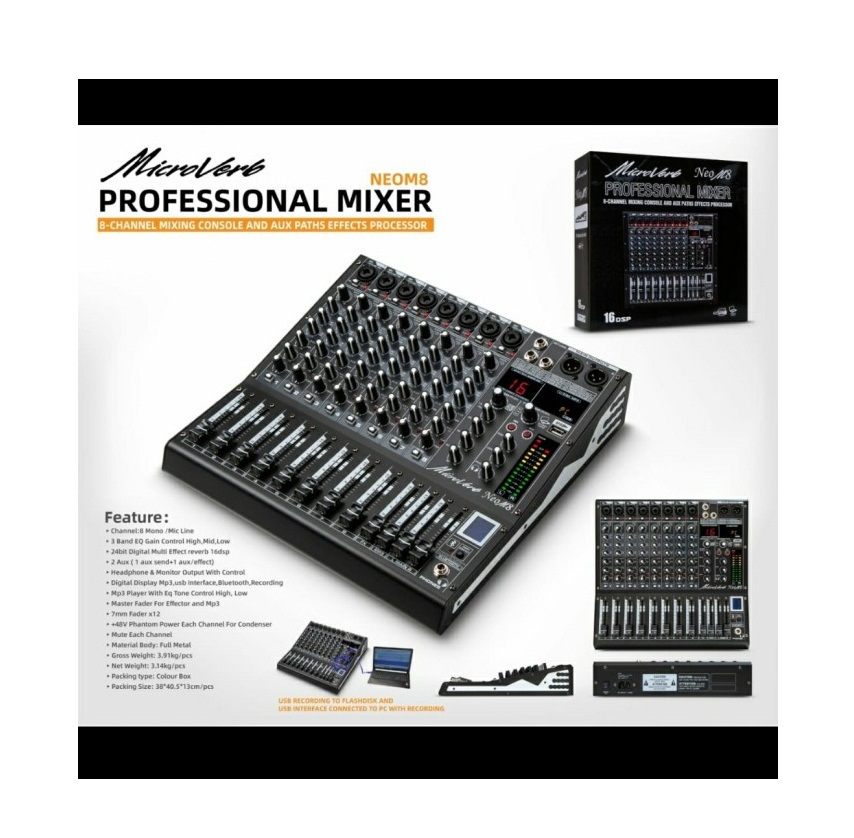 MIXER 8 CHANNEL MICROVERB NEOM8 BARU SUPPORTS PC | Lazada Indonesia