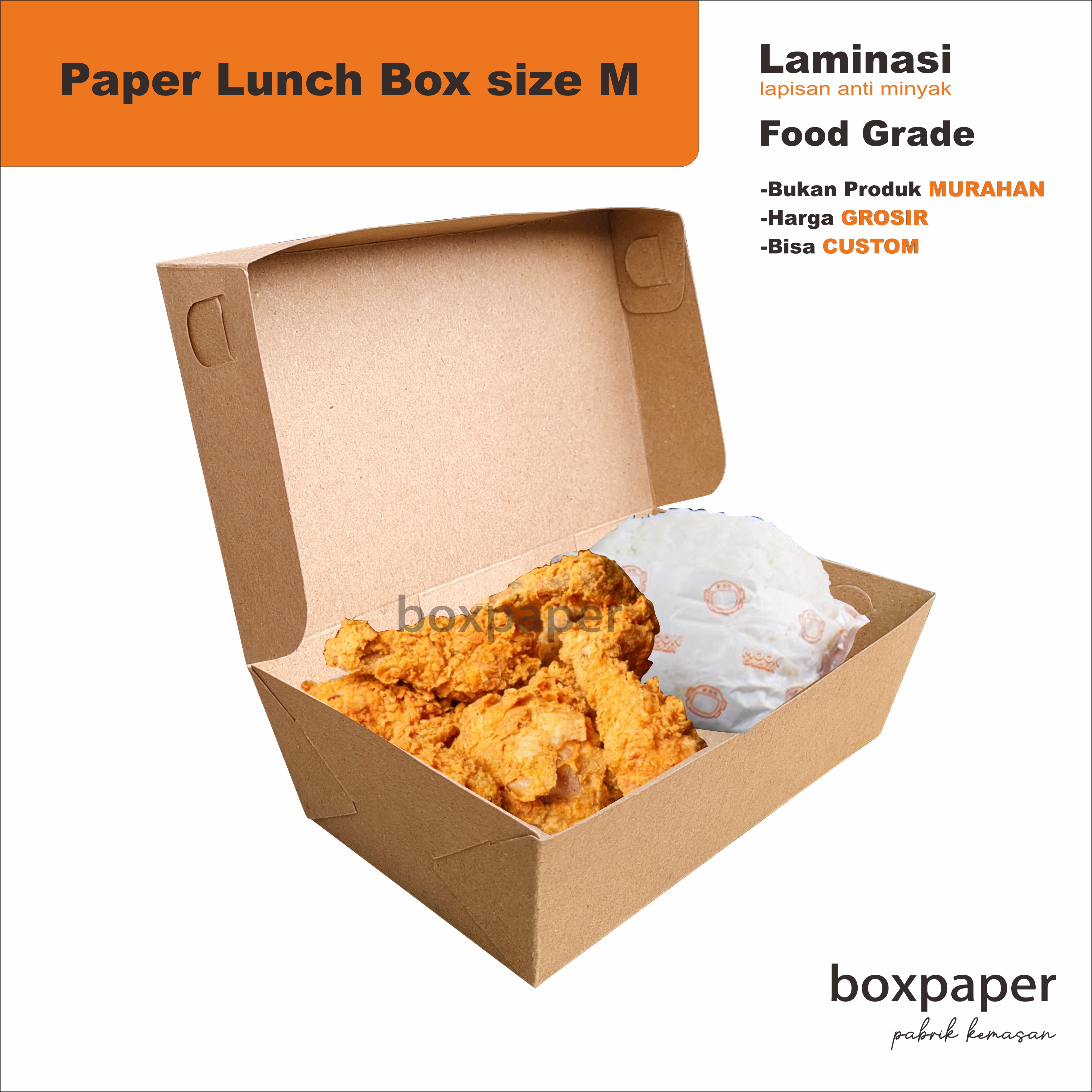 Paper Lunch Box size M Tebal 290gsm isi ( 50pcs )Laminasi Kemasan Murah ...