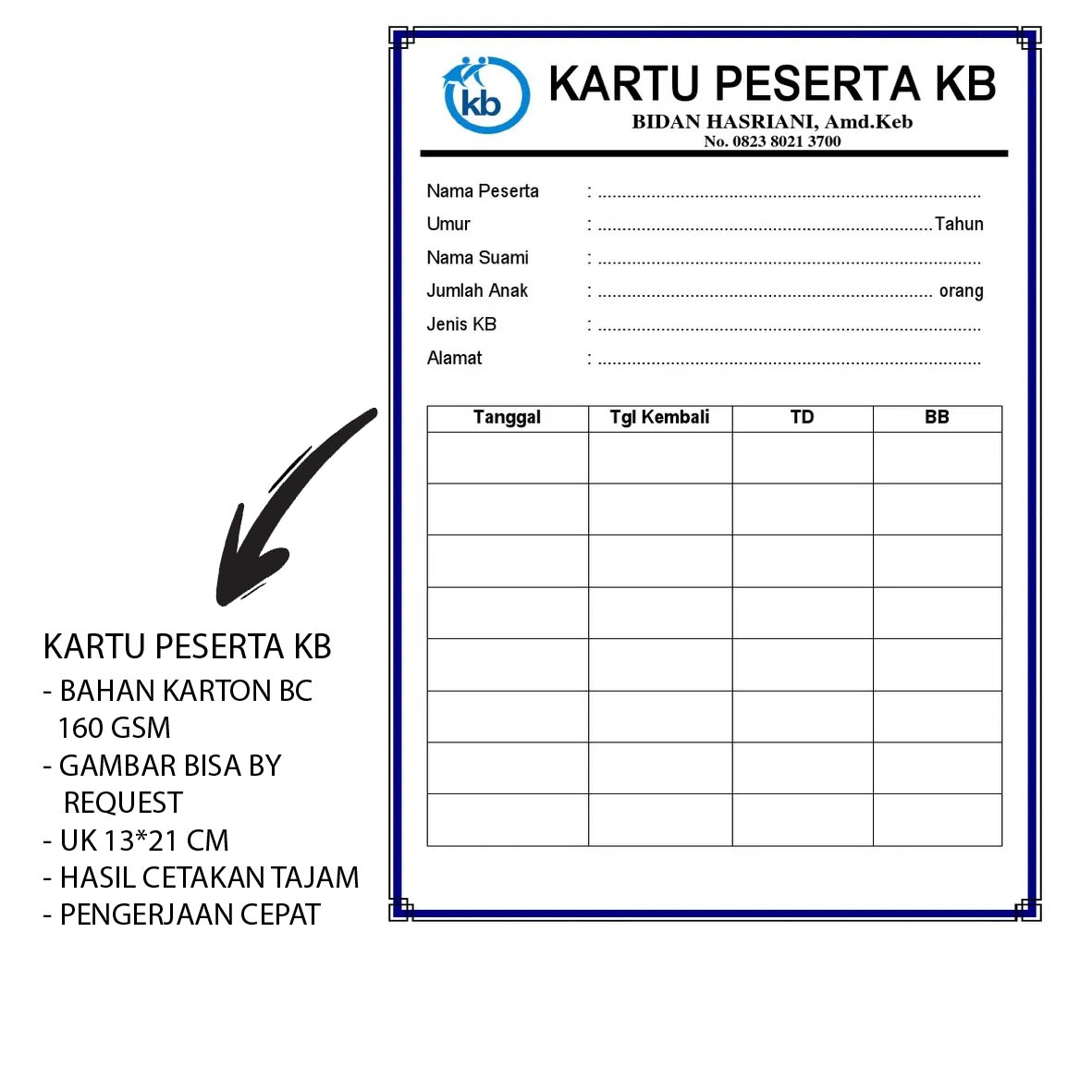 ISI 100 PCS Kartu Peserta KB / KKB UKURAN 13 * 21 GAMBAR BISA BY ...