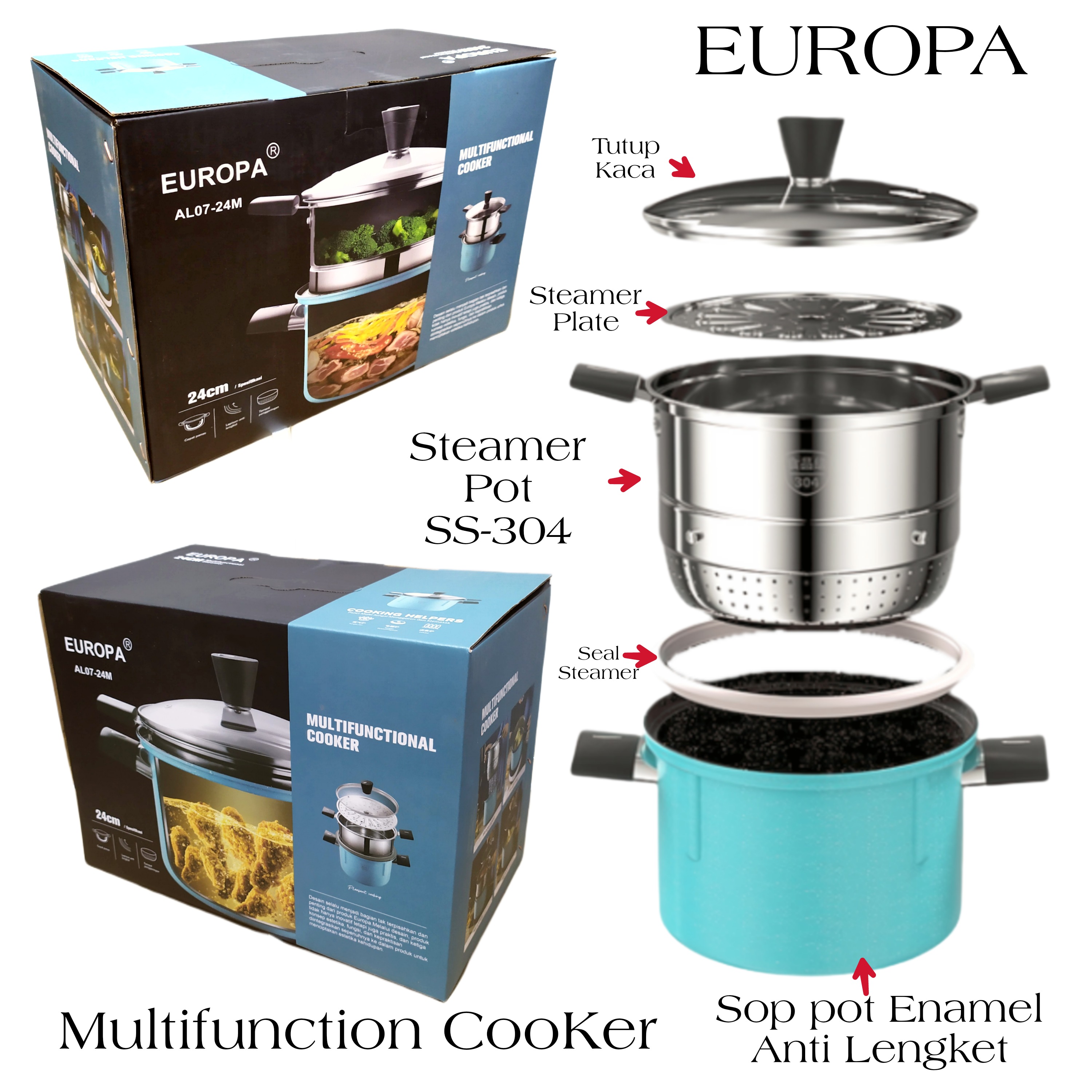 Europa Cookware Panci Set Serbaguna Enamel 4in1 MultiFungsi Europa ...