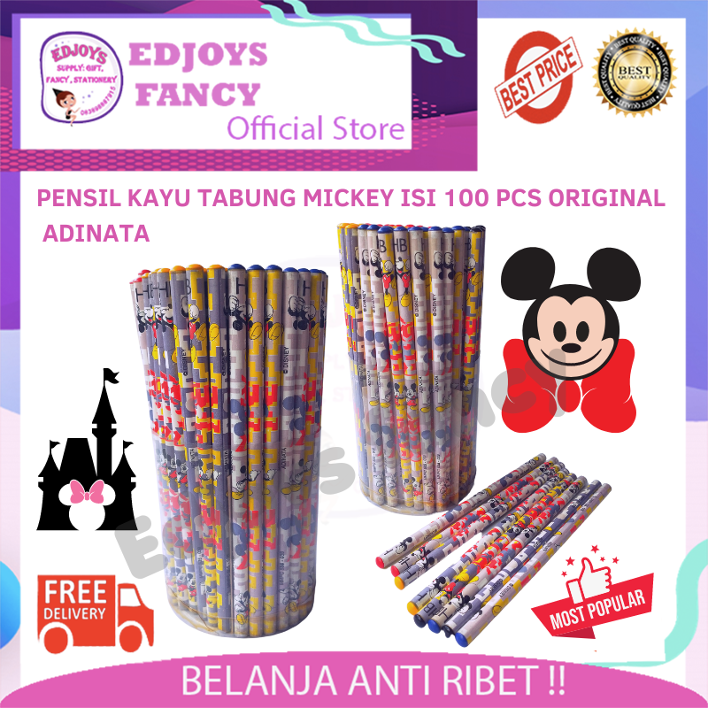Adinata Pensil kayu isi 100 pcs Pencil kayu 2B karakter Mickey grosir 1 ...
