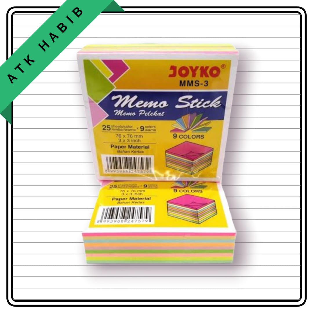 Memo Stick Kertas Memo Besar Tempel Sticky Note Joyko MMS-3 9 Warna ...