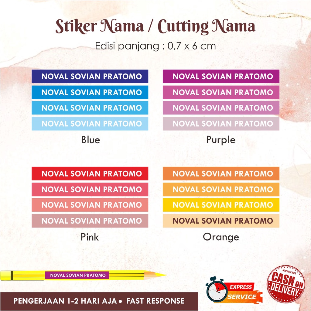 Stiker cutting nama / Label nama panjang / Stiker pensil / Stiker ...