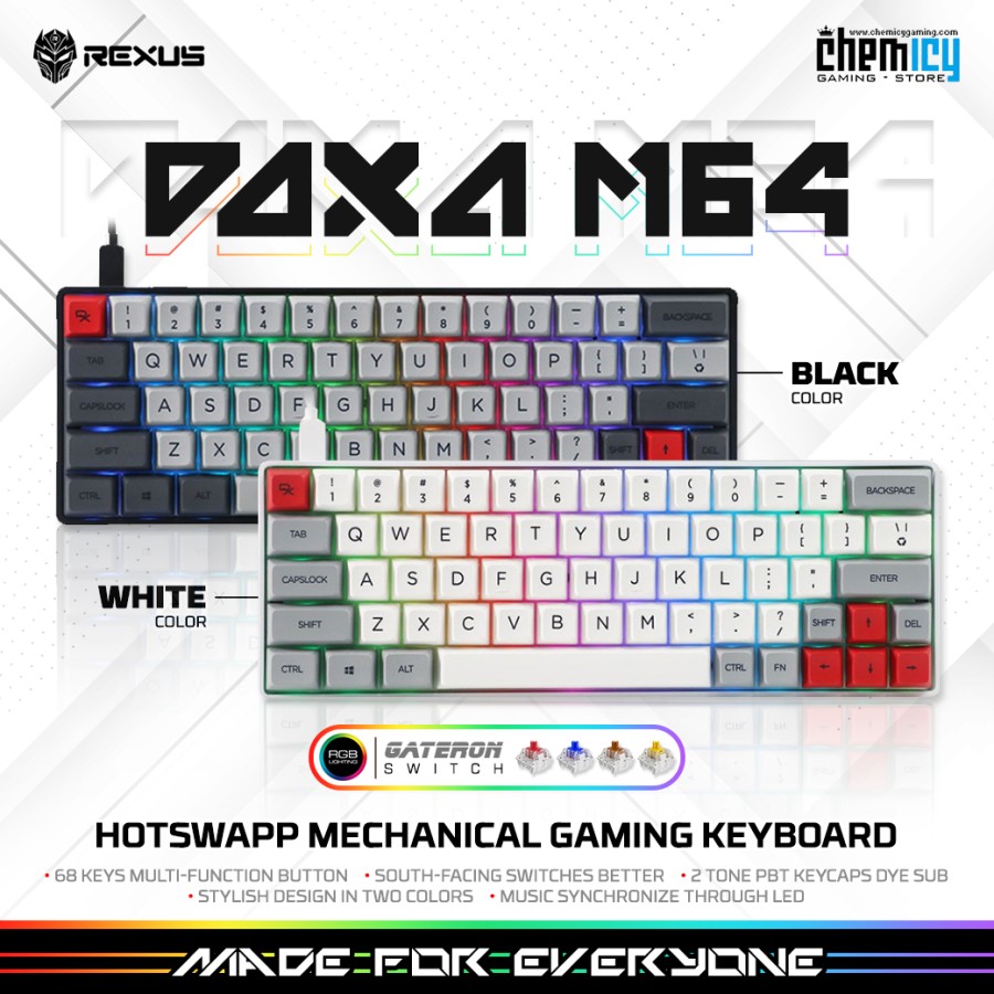 Rexus Daxa M64 60% Classic RGB Hotswap Mechanical Gaming Keyboard | Lazada Indonesia