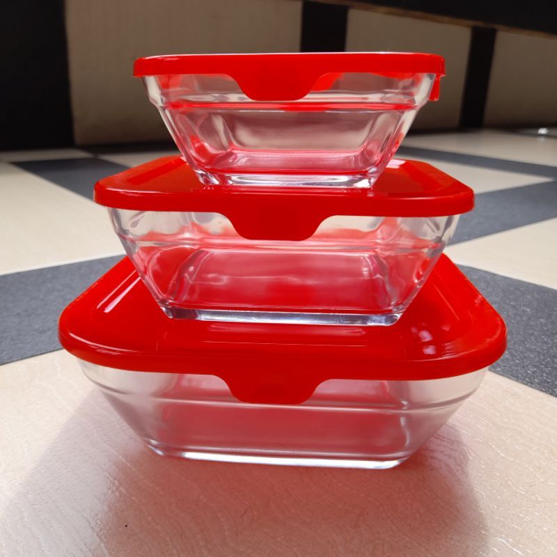 Mangkok Susun Kaca Set + Tutup Mangkok Kaca Bowl Maxim Glassware ...