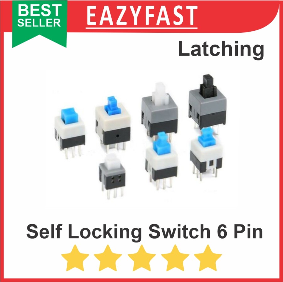 Self Lock Switch Latch 7x7 8x8 6p 6 Pin P Kaki Power Push Button KFT ...