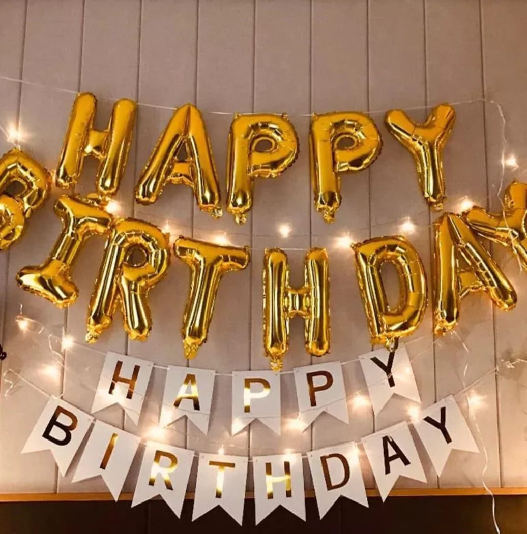 Balon Set Happy Birthday Hbd Warna Gold Dan Banner Segi 5 Warna Putih ...