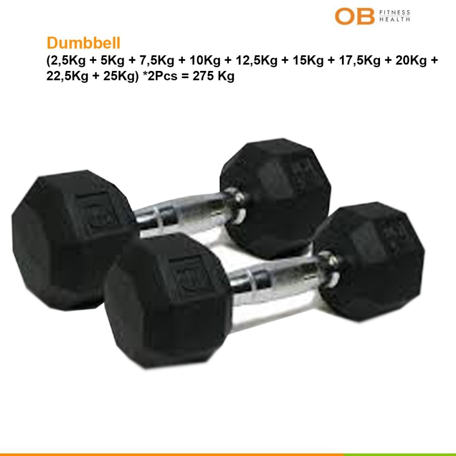 ALAT FITNES DUMBBELL HEXAGONAL OB FIT BLACK RUBBER 8 KG | Lazada Indonesia