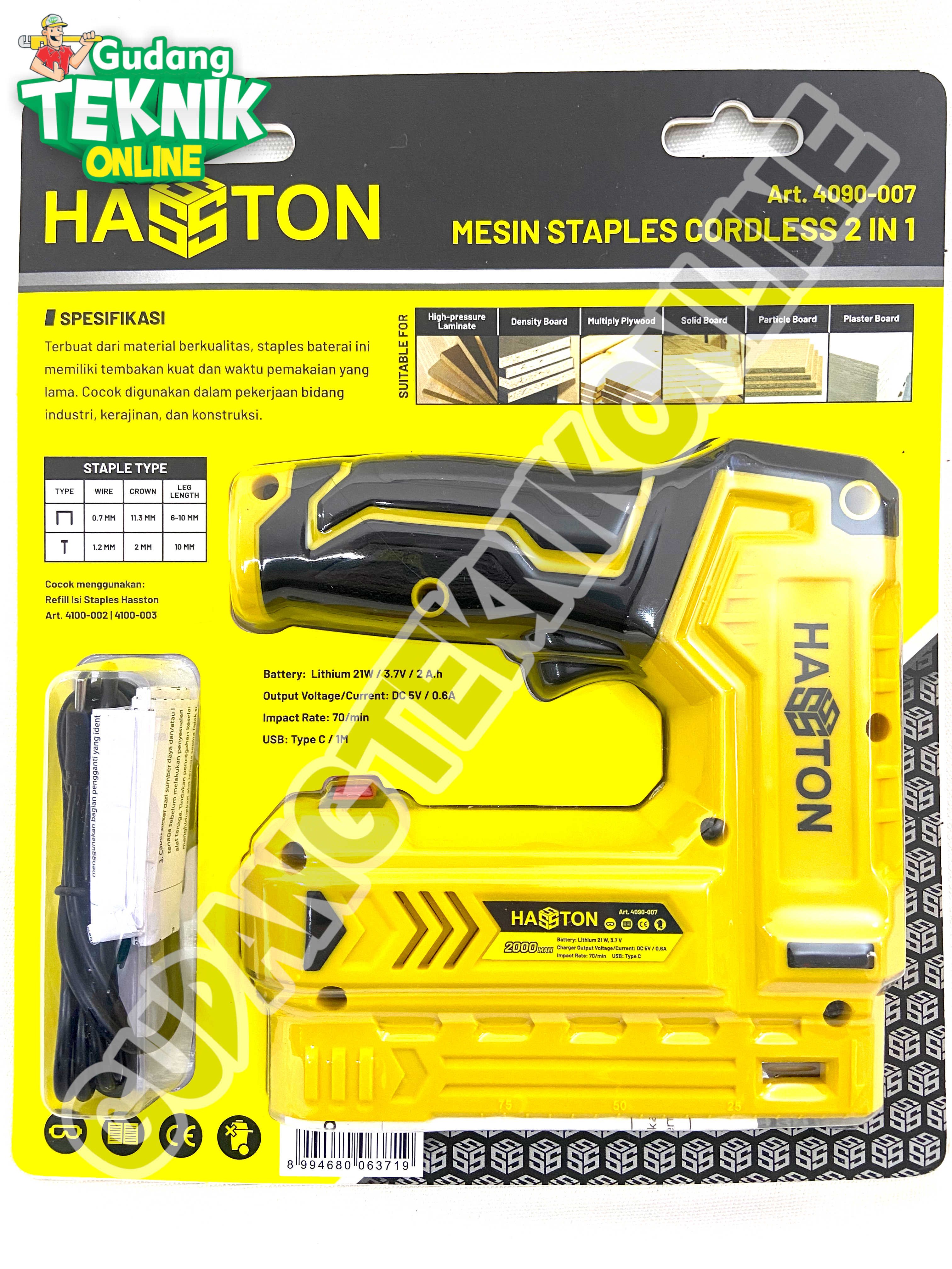 Staples Gun CORDLESS 2in1 HASSTON 4090-007 / Alat Stapler Staples Steples Paku Model Tembak Paku ...