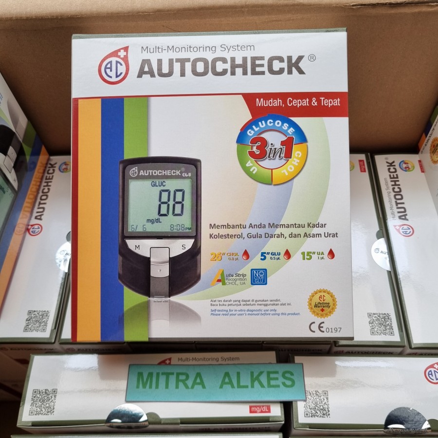 AUTOCHECK 3in1 Meter. ALAT Autocek Glucosa Uric Acid Cholesterol. AUTO ...