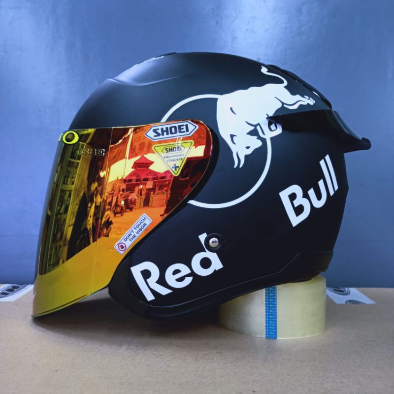 Helm Half Face KYT Kyoto Original Custom REDBULL | Helm Pria | Helm ...