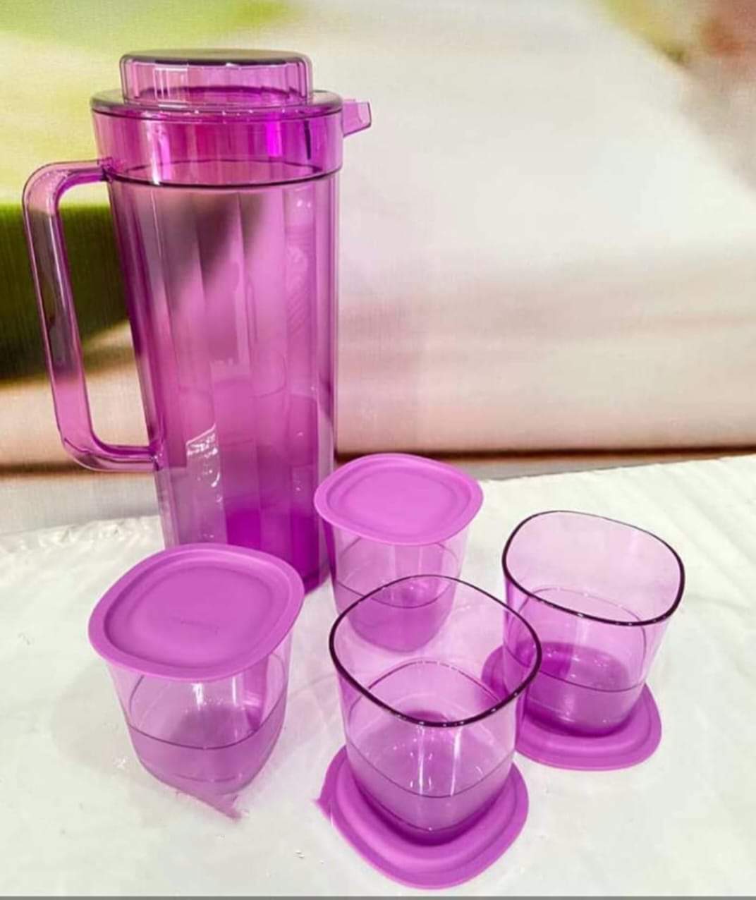 Tupperware pitcher crystalline dan crystalline glass 4 pcs purple teko ...