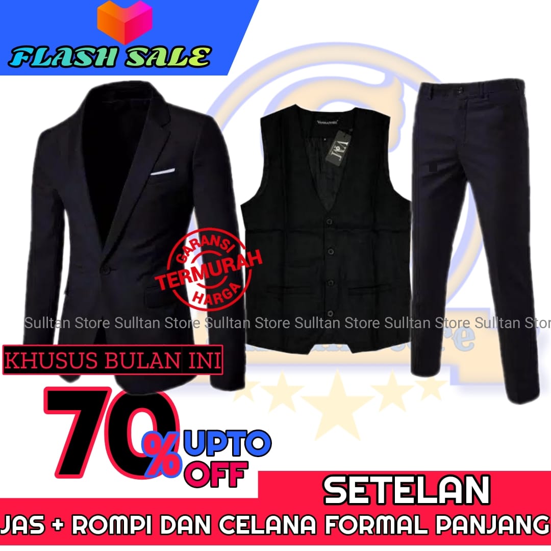 Setelan Jas Hitam Pria Lengkap / Setelan Jas Rompi Dengan Celana Hitam ...