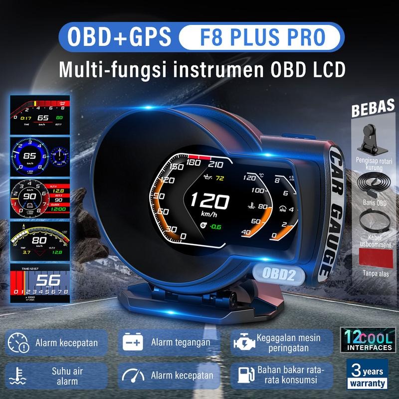HUD F8 PLUS Smart Gauge Car Layar Display HD OBD2+GPS HUD Sistem Ganda Smart Gauge Daihatsu Kode ...