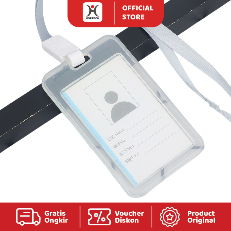 Name Tag Id Card Transparant Gantungan Kartu Nama Plastik Vertical Lanyard Potrait Motif Polos ...