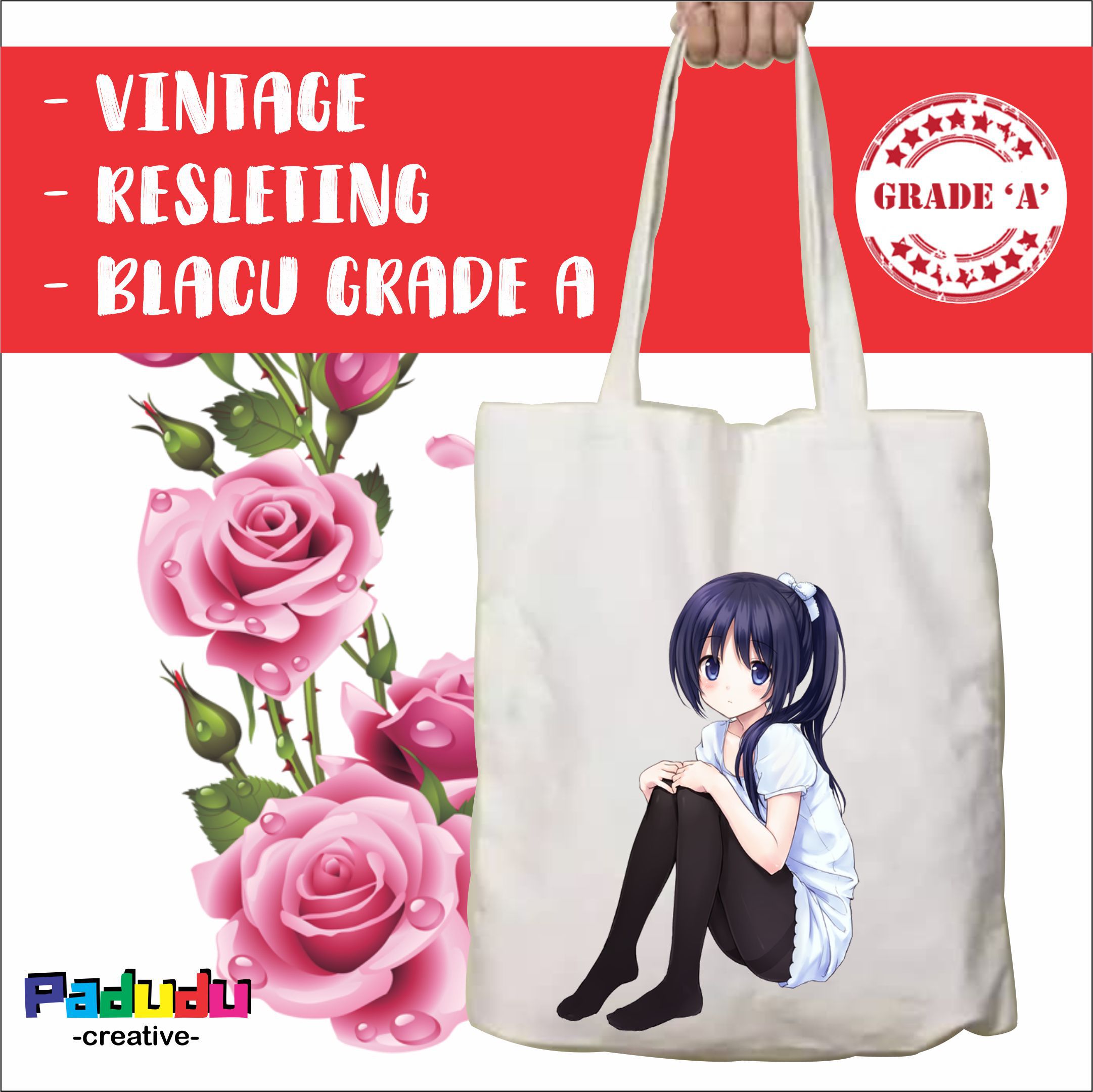 Totebag Anime Girl Chibi , Anime Girl Vintage aesthetic Resleting ...