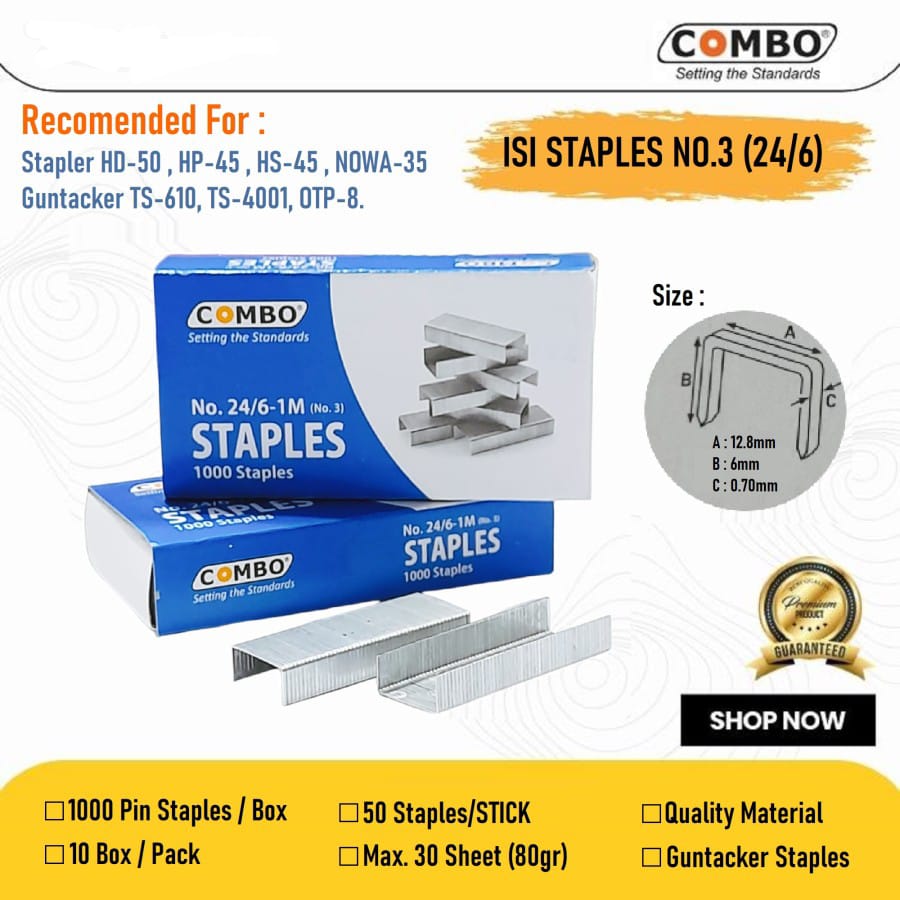 Isi Hekter / Isi Jepretan / Necis / Isi Staples Besar No. 3 Combo ...