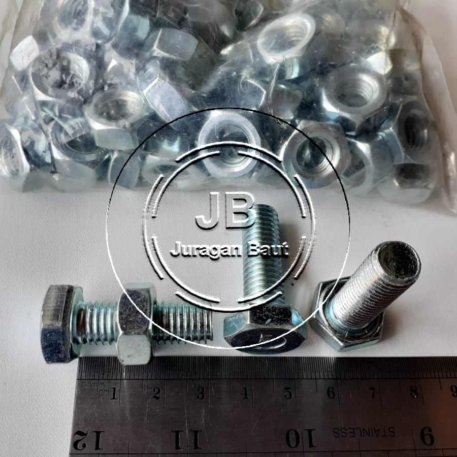 100 PCS BAUT MUR M10 X 30 PANJANG 3CM 3 CM KUNCI 17 30MM MM PUTIH BAUD ...