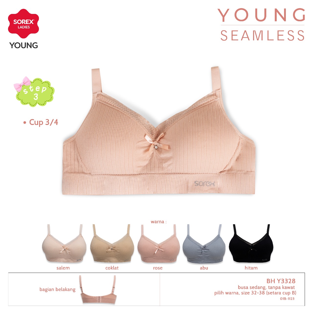 Sorex Young Bra Remaja Seamless Tanpa Kawat BH Step 3 Kait 3 Y 3328 ...