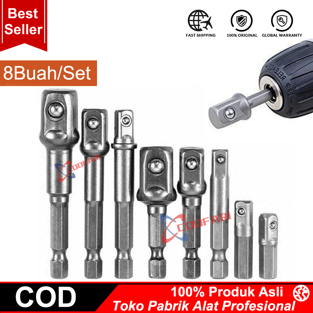 8PCS ADAPTOR KUNCI PAS ELEKTRIK ADAPTER KUNCI SOK HEX 1/4 MATA BOR ...