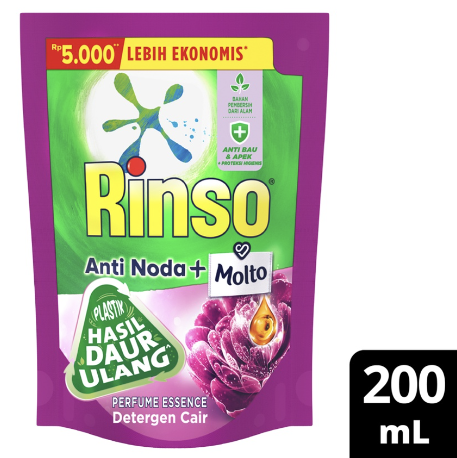 Rinso Molto Detergen Cair Kemasan Daur Ulang - Pouch 200ml | Lazada ...