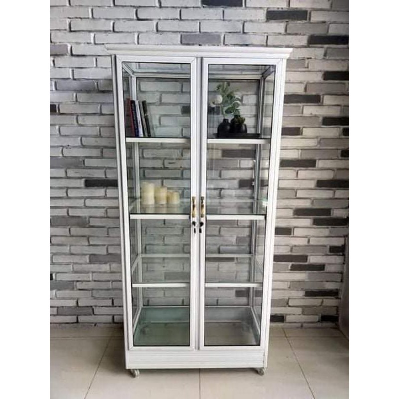 lemari kaca almunium putih tebal | Lazada Indonesia