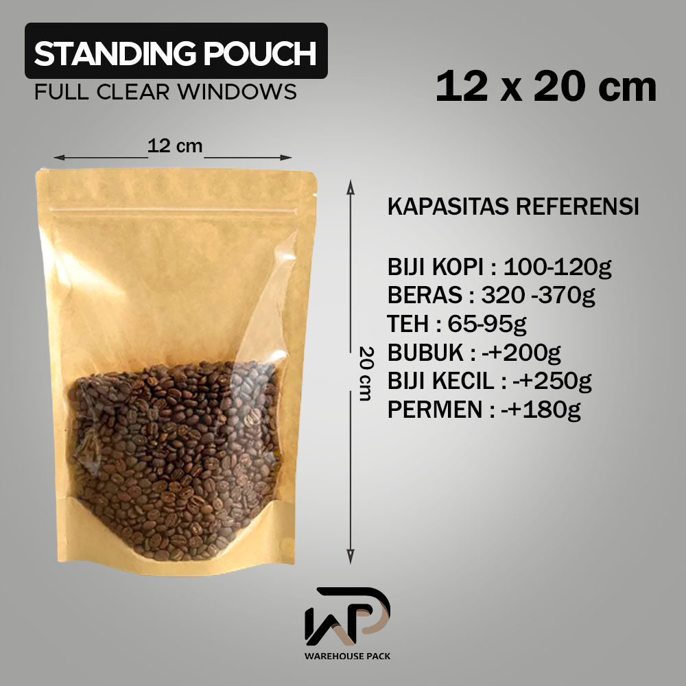 ( 10 Pcs ) Standing Pouch Craft full Clear Windows | Kemasan Makanan ...
