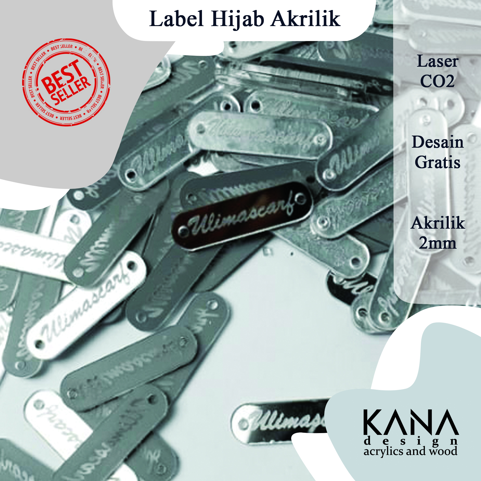 ( 50 PCS ) - LABEL HIJAB AKRILIK SILVER - LABEL HIJAB ACRYLIC SILVER ...