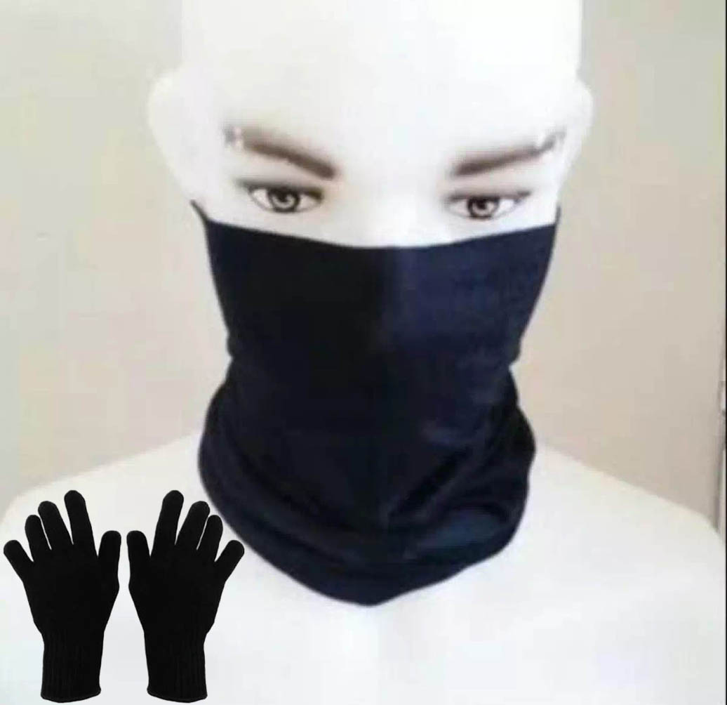 DFS - [PAKET HEMAT] Masker Buff Bandana Hitam Polos + Sarung Tangan ...