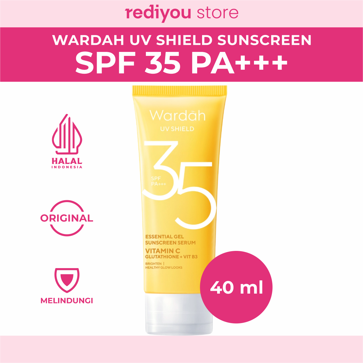 Wardah UV Shield Essential Sunscreen Gel SPF 35 PA +++ 40 ml - Tabir ...