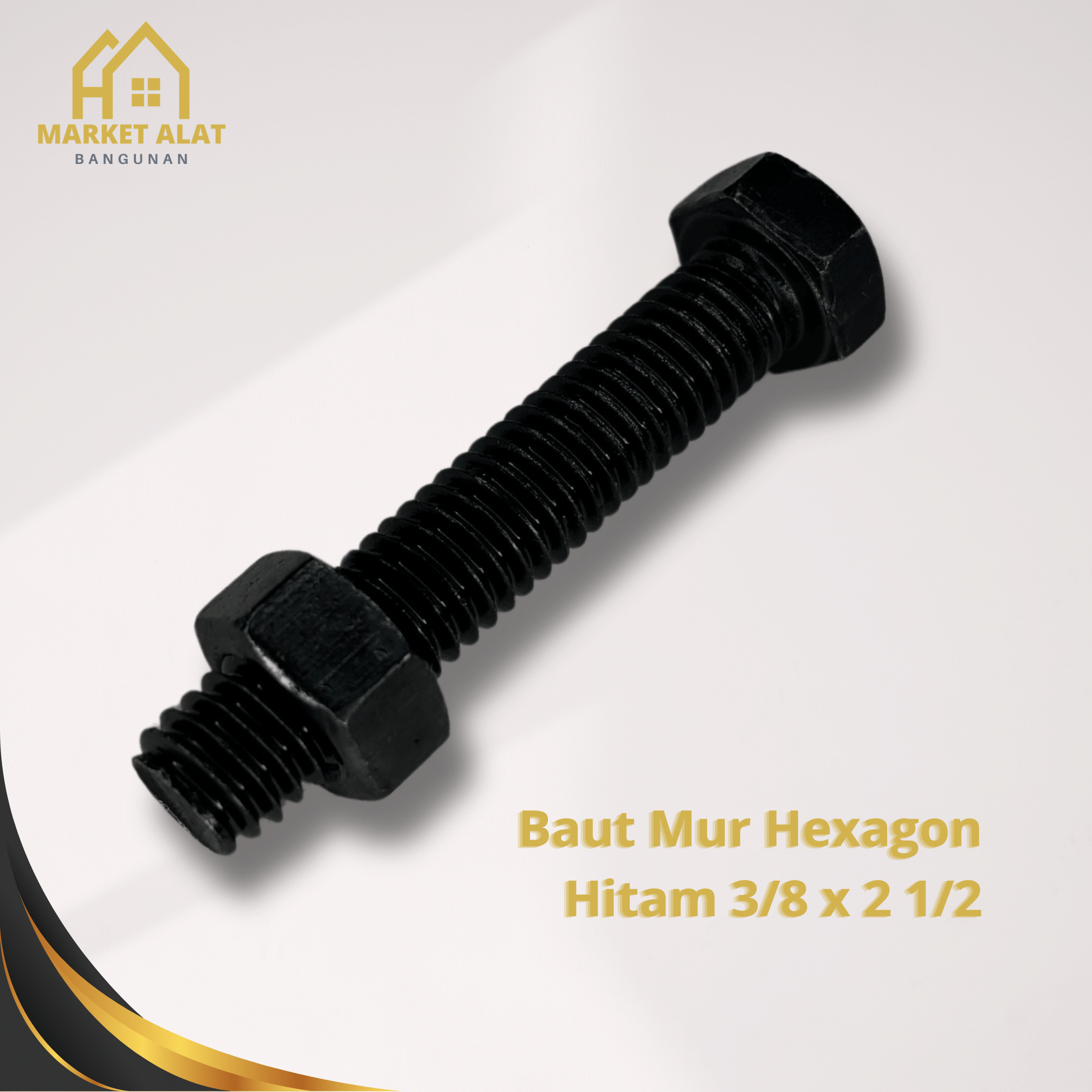 Baut Mur Hexagon 3/8 x 2 1/2 UNC Baja Hitam 8.8 Kunci 14 / Full Set ...