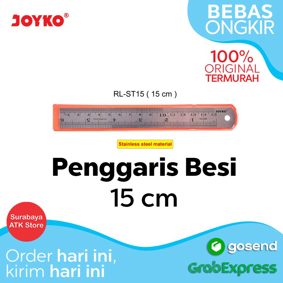 Penggaris Besi Joyko RL-ST15 Stainless Steel Ruler Penggaris Kecil 15cm ...