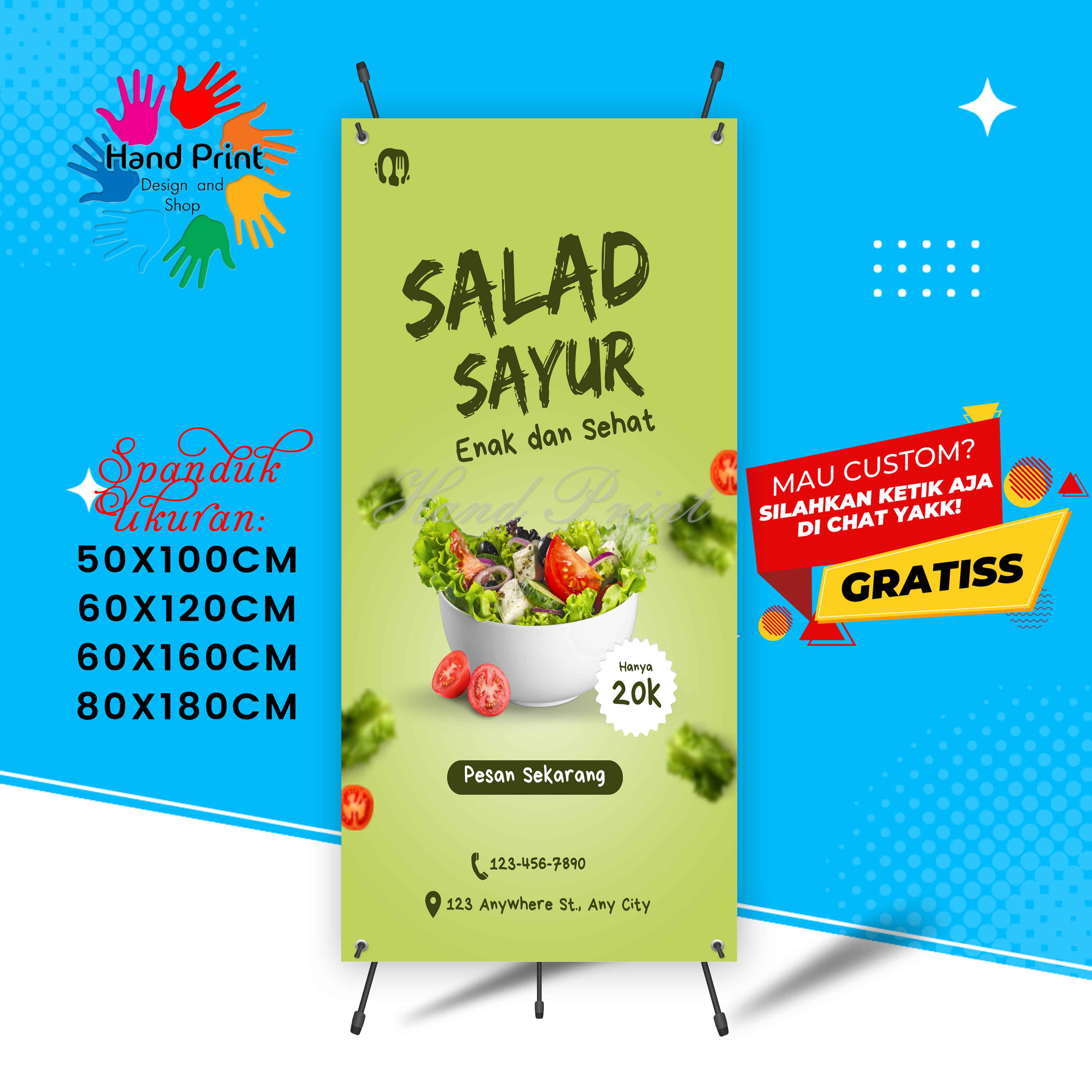 Cetak Spanduk Banner Jualan Salad Sayur Hijau MMT Spanduk Custom 60x160 ...