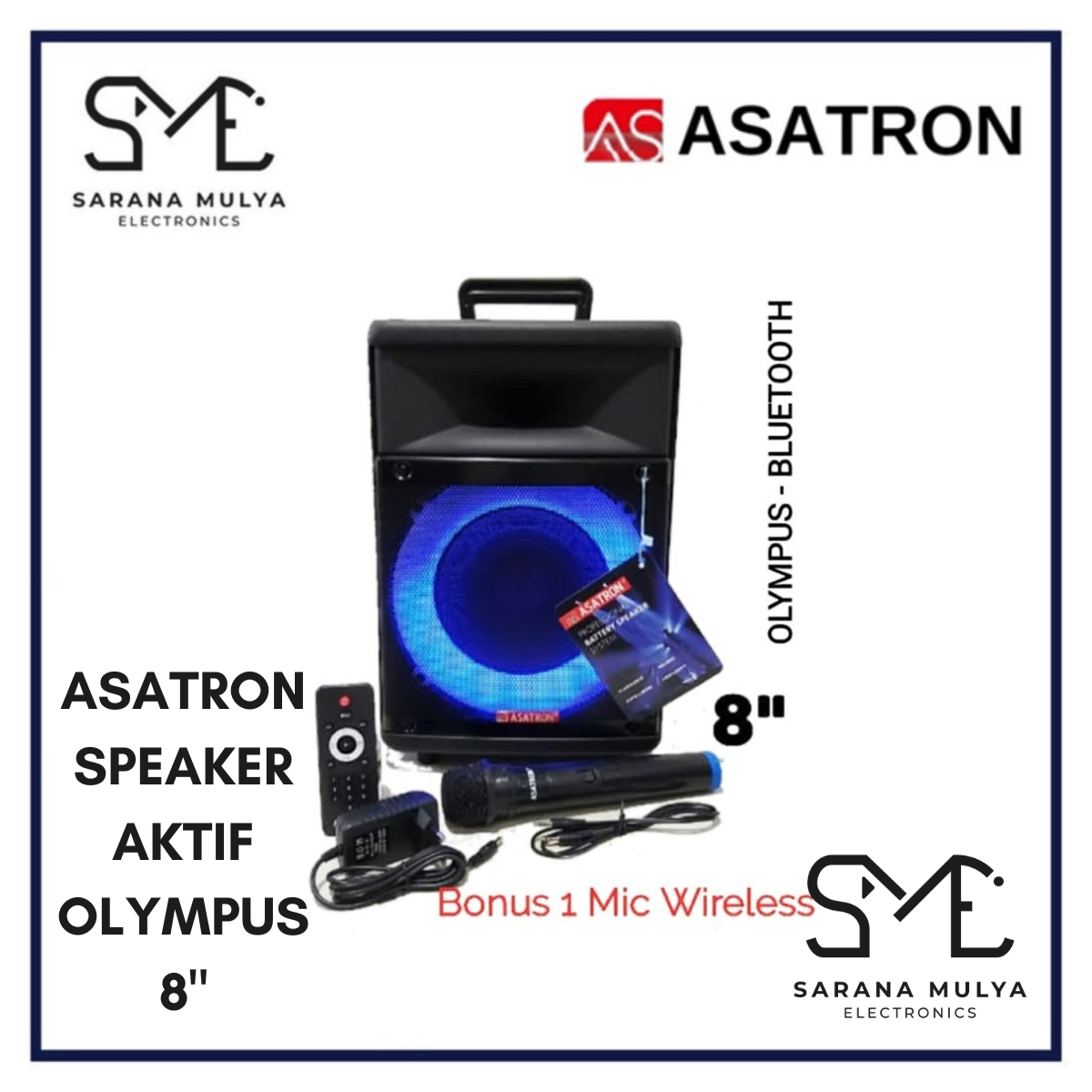 SPEAKER BLUETOOTH ASATRON PORTABLE OLYMPUS 8INCH - MIC WIRELESS /RADIO ...