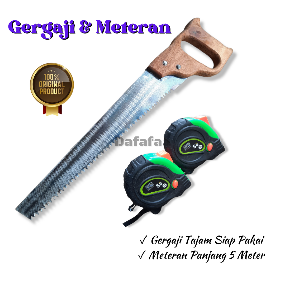 Paket 2 Pcs Alat Tukang Gergaji Kayu Dan Meteran - Alat Ukur Panjang ...