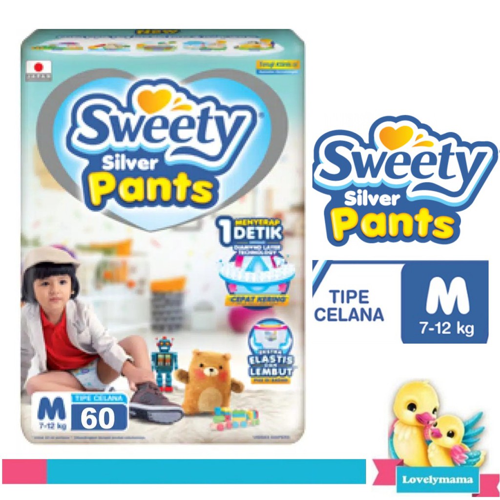 SWEETY silver pants tipe celana M60 popok diapers elastis lembut M 60 ...