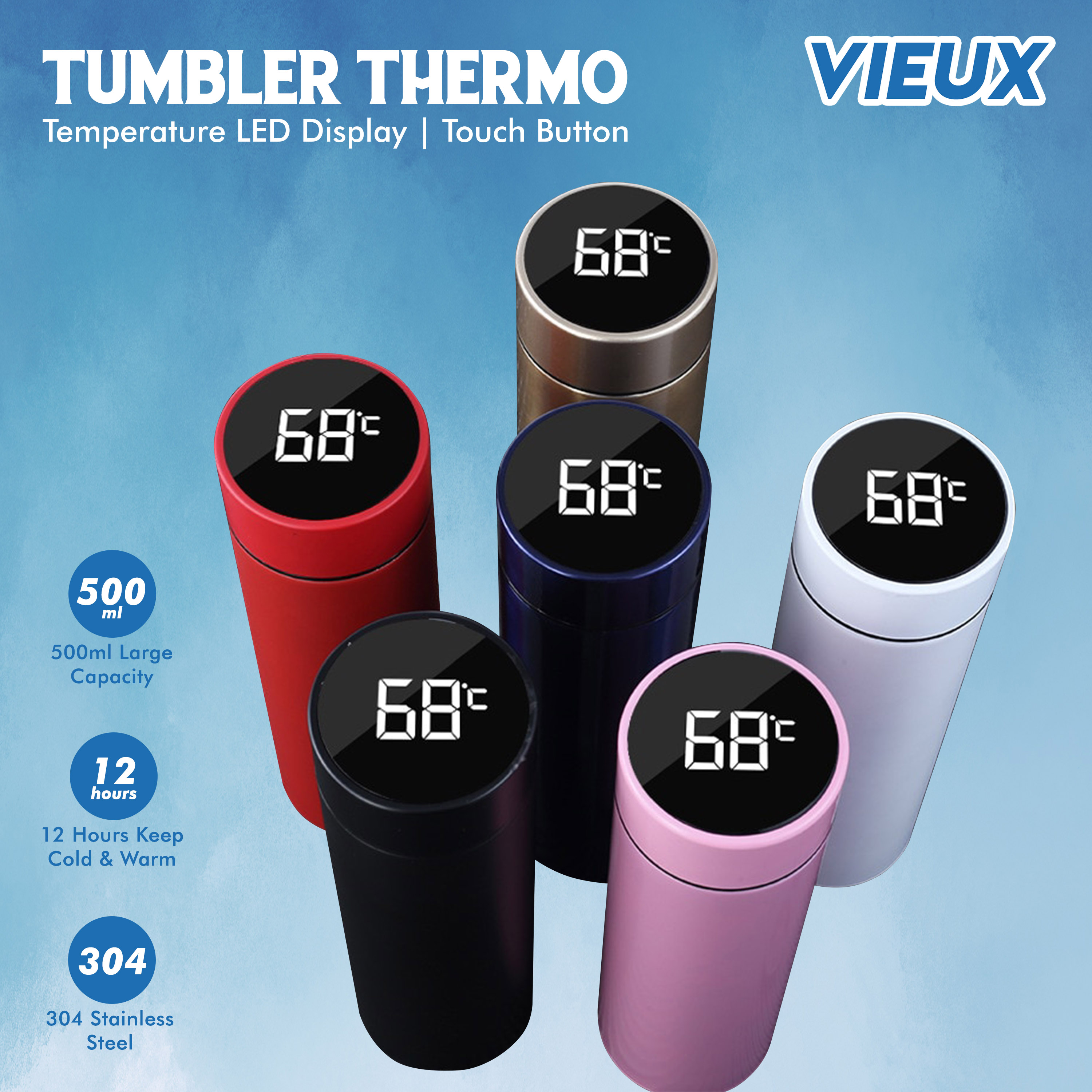 Tumbler termos LED warna / tumbler thermos stainless smart temperature ...