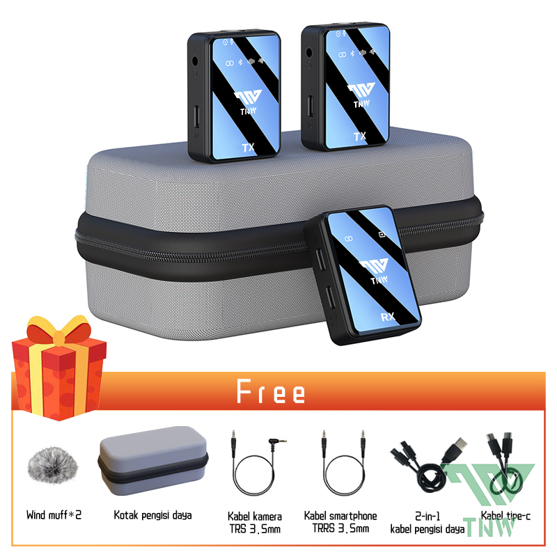 TNW-N11 Microphone Wireless Dual Mikrofon Clip on Mic hp dan Charging Case Mikrofon untuk Live ...
